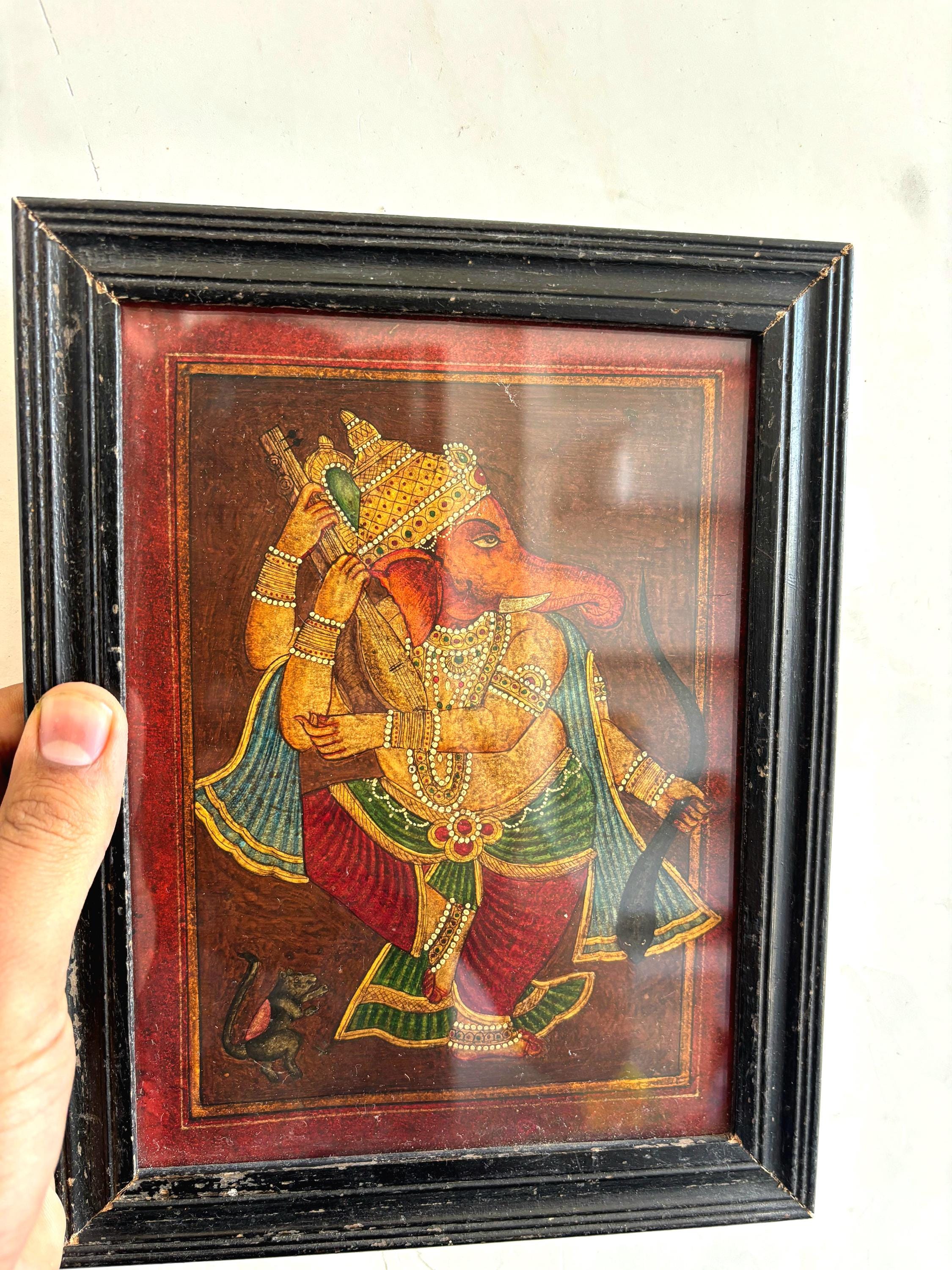 1930s Rare Vintage Lord Ganesha Tanjore Hand Painting / Antique Divine ...