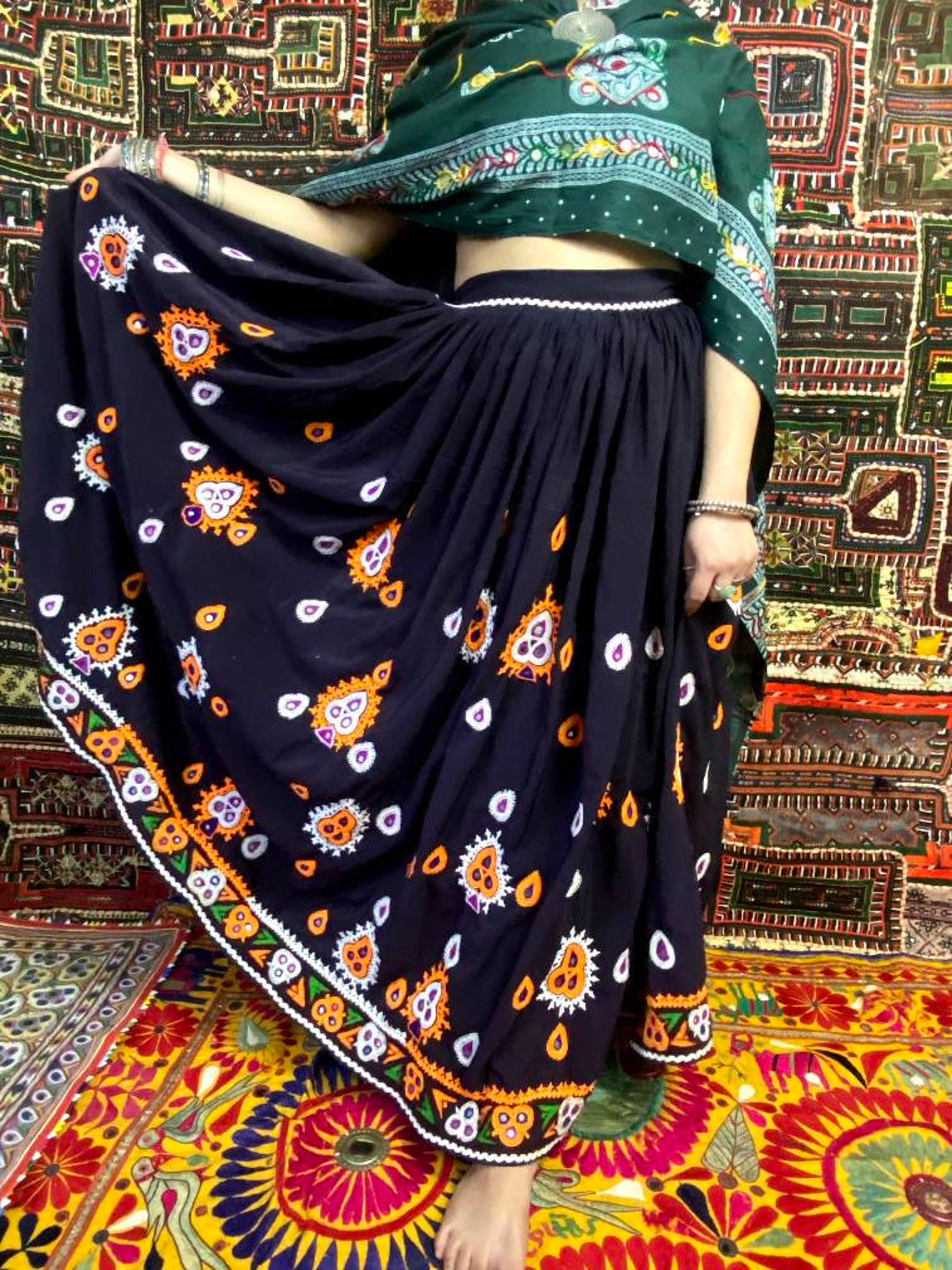 Vintage Banjara MOCHI-AARI Handmade Collectable Skirt/ Real Mirror Hand ...