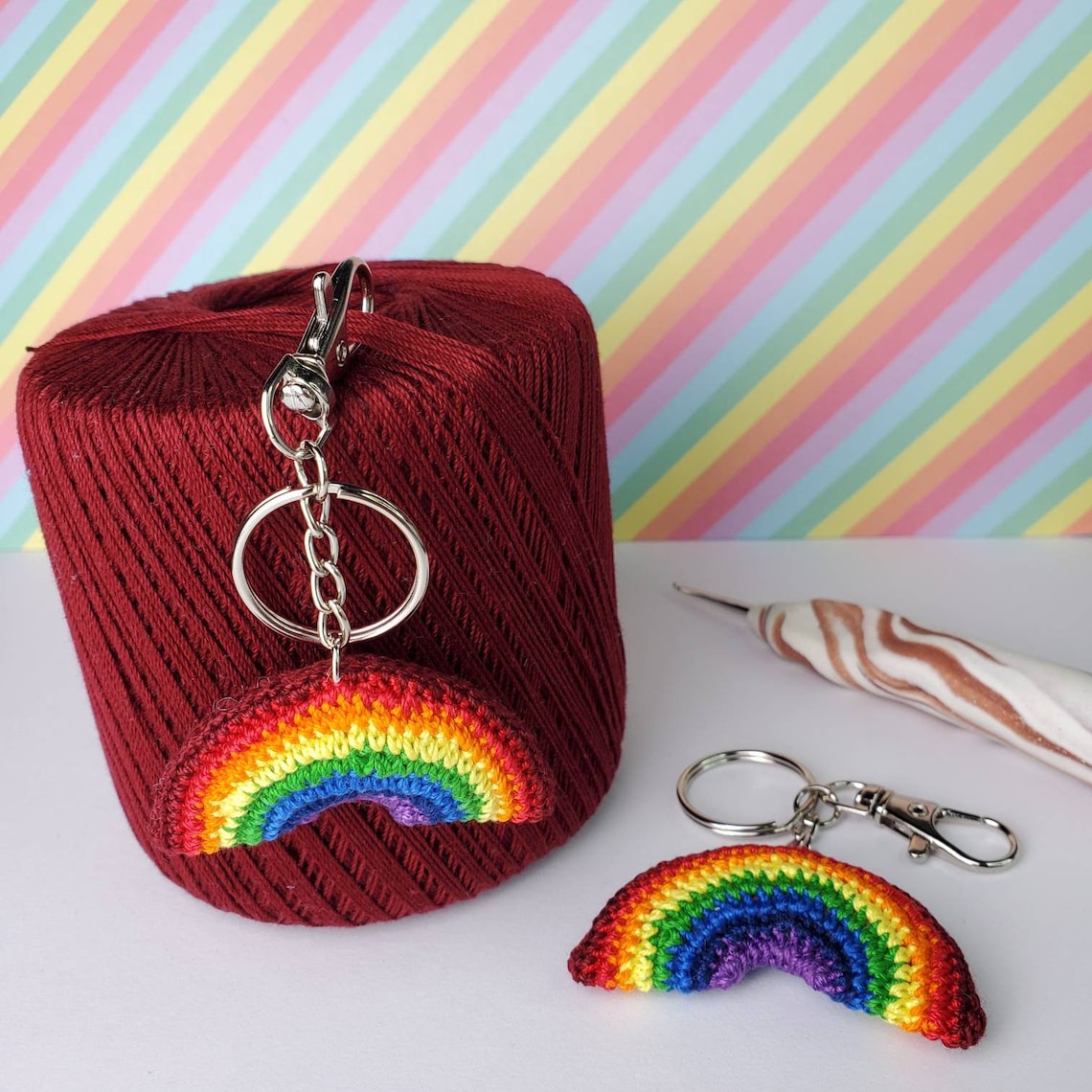 Rainbow Crochet Keychain, Multicolor - Etsy