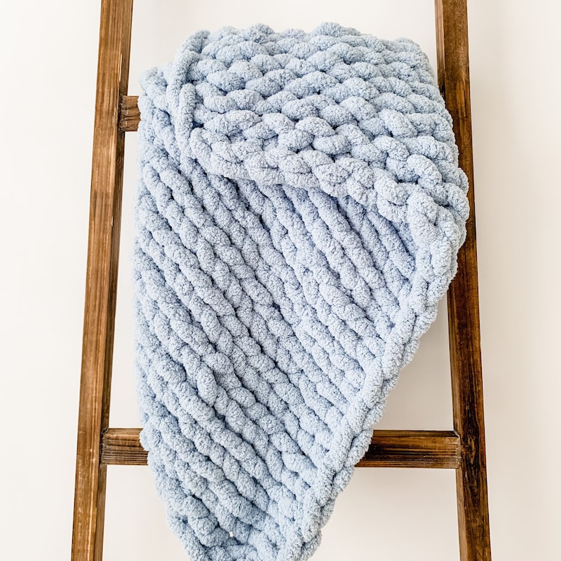 Light Blue Chunky Knit Blanket - Etsy