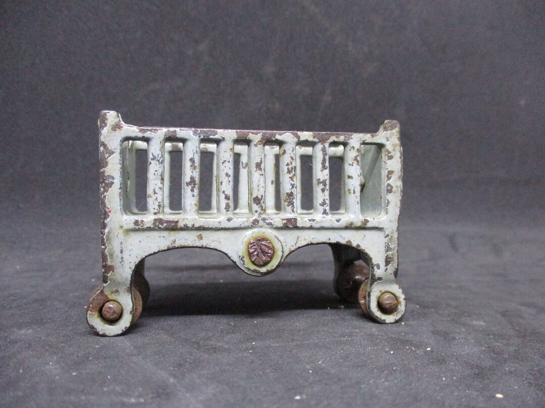 Cast Iron Light Blue Toy Baby Crib With Wheels (1920s) - Etsy