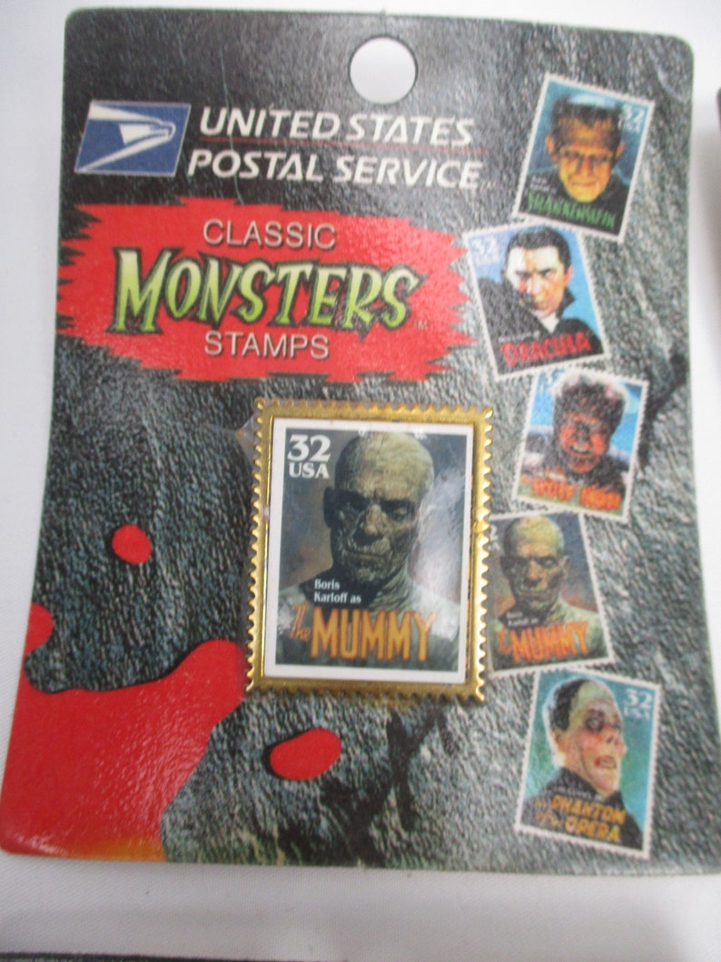 1997 USPS Classic Monsters Stamp Pins: Mummy, Frankenstein, Wolf Man - Etsy
