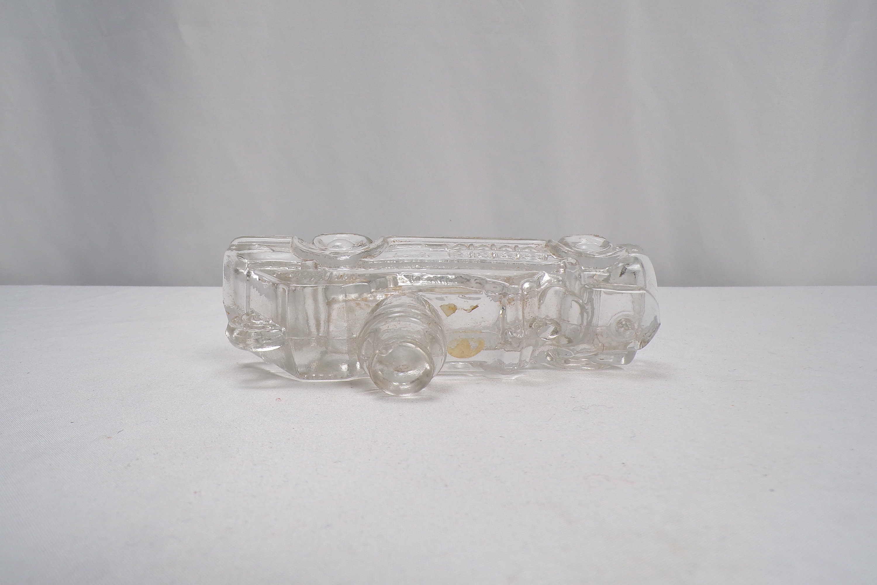 Vintage Clear Glass Firetruck Candy Container - Victory Glass Jeannette ...