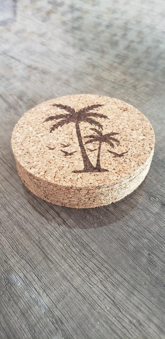 8 PC SET Palm Tree Coaster Laser Engraved Cork Drink Coasters - Etsy