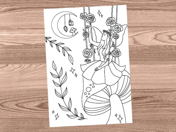 Magic Mushroom Fairy Printable Colouring Page Magical | Etsy