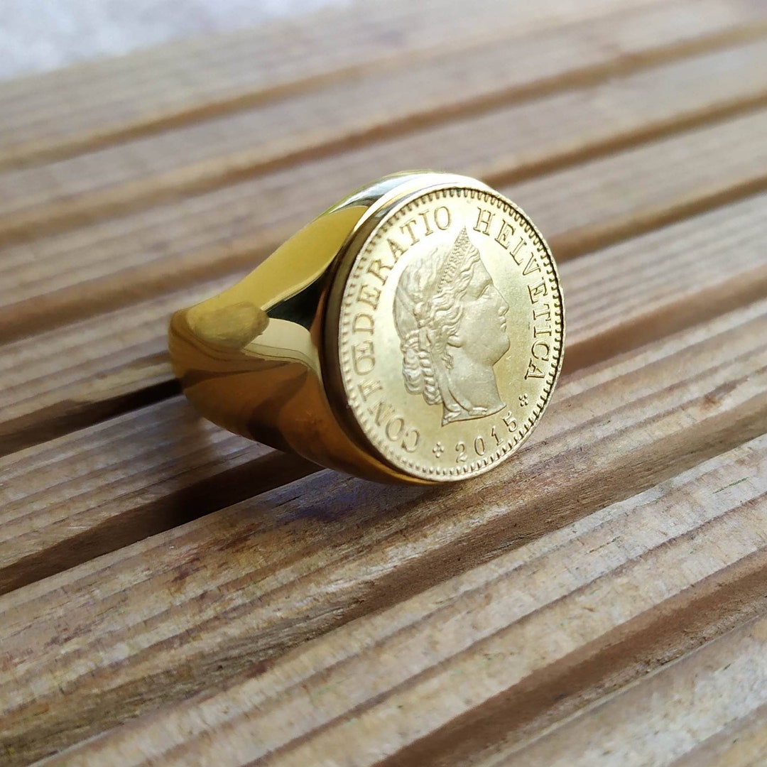 Signet Ring Genuine Swiss 5 Cent Coin Handmade - Etsy
