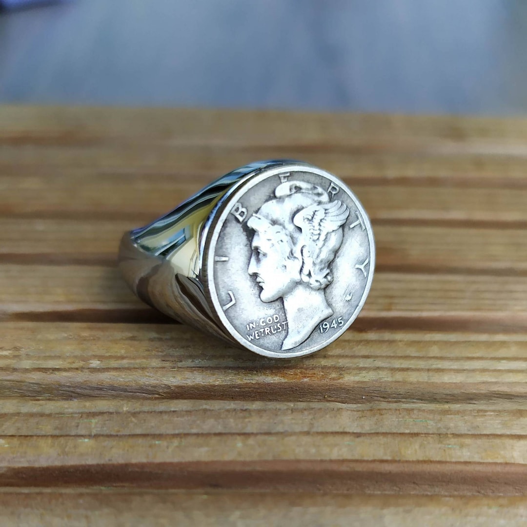 Signet Ring Genuine Silver One Dime Mercury Dime USA Handmade - Etsy