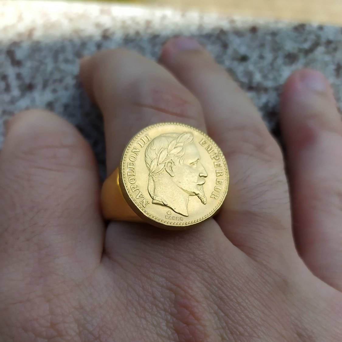 Napoleon III Signet Ring in Solid Stainless Steel Gilded With - Etsy
