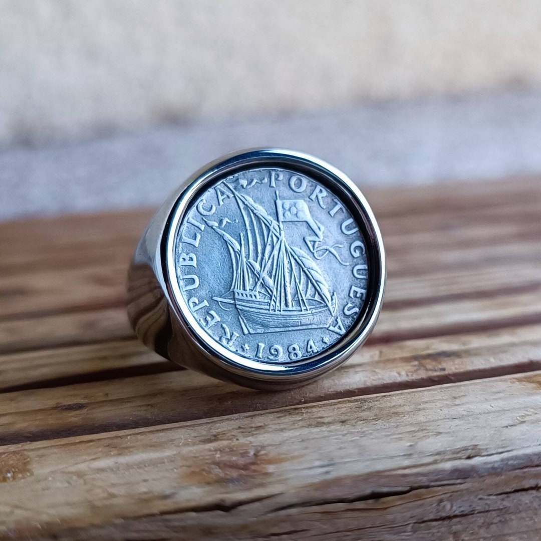 Genuine Signet Ring Coin 2.50 Escudos the Caravelle Boat From Portugal ...