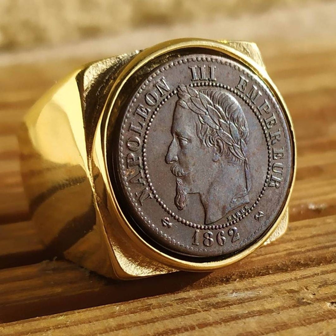 Genuine Napoleon III Coin Square Signet Ring Stainless Steel Very ...
