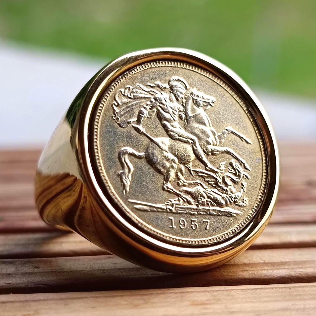 Round Sovereign Signet Ring, Gold Plated Stainless Steel, Fine Gold ...