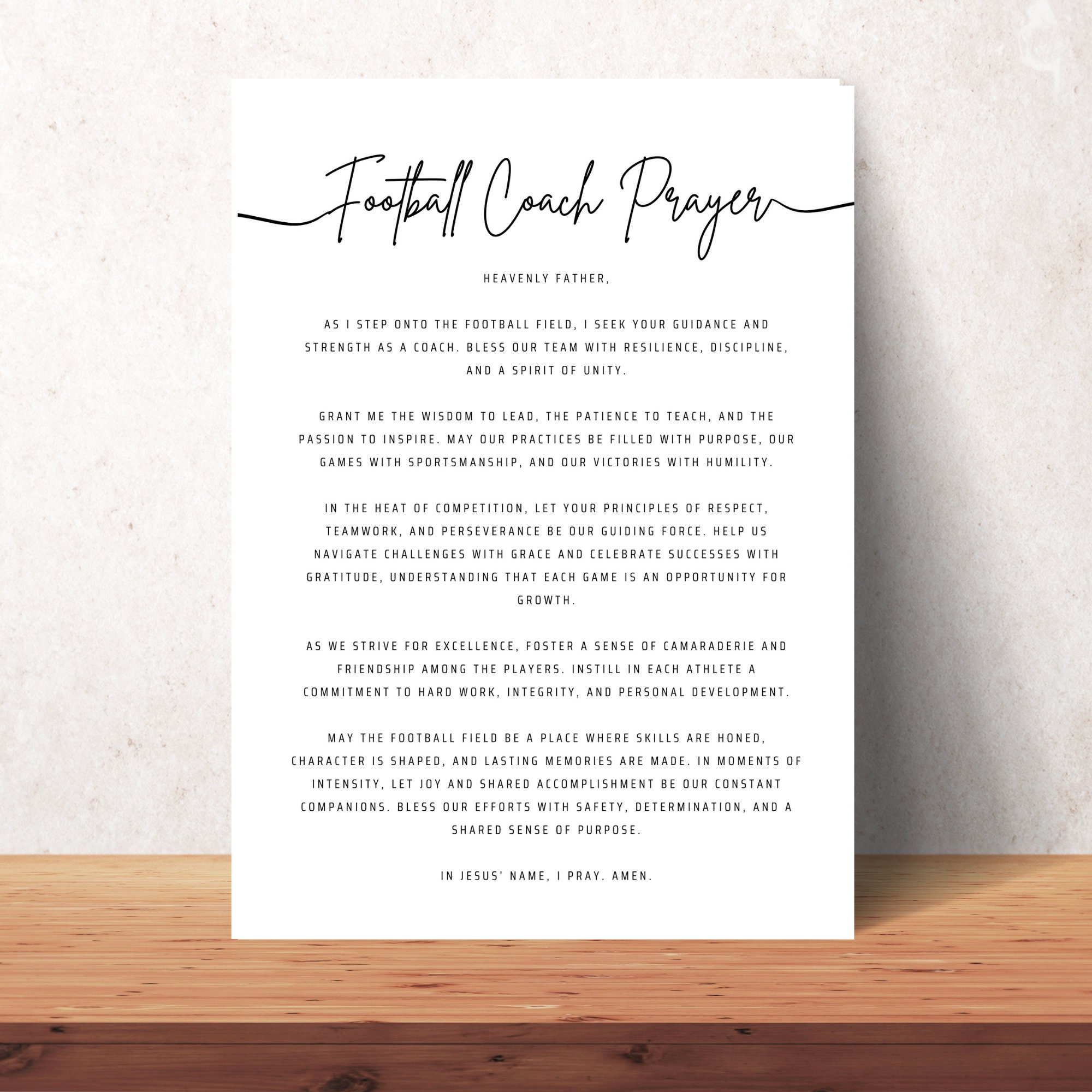 Football Coach Prayer Printable Wall Art Coaching Office Decor ...