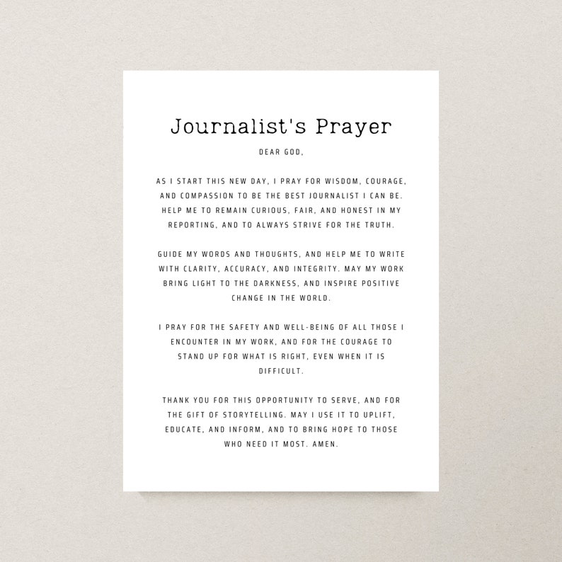 Journalist Prayer Wall Art Printable Christian Journalist Office Decor Newsroom Digital Print ...