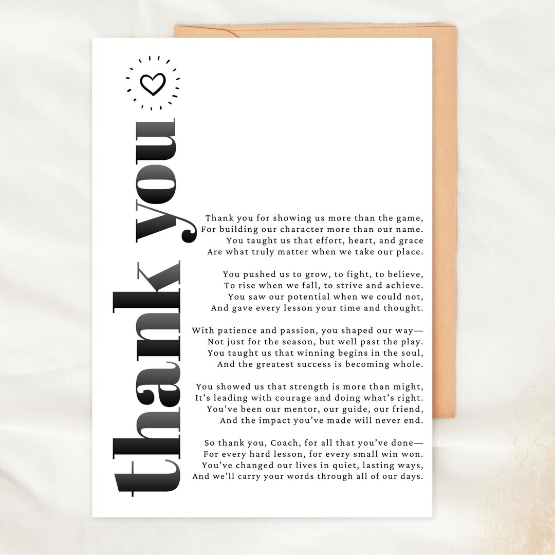 Coach Thank You Card Printable 5x7 Christian Appreciation Card Digital ...