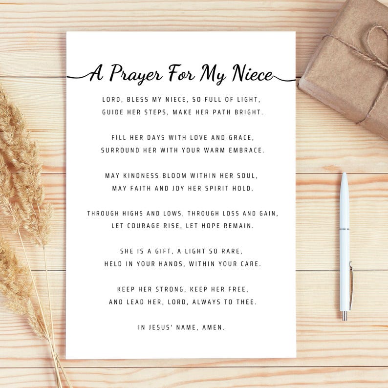 A Prayer for My Niece Wall Art Printable Christian Gift for Niece ...