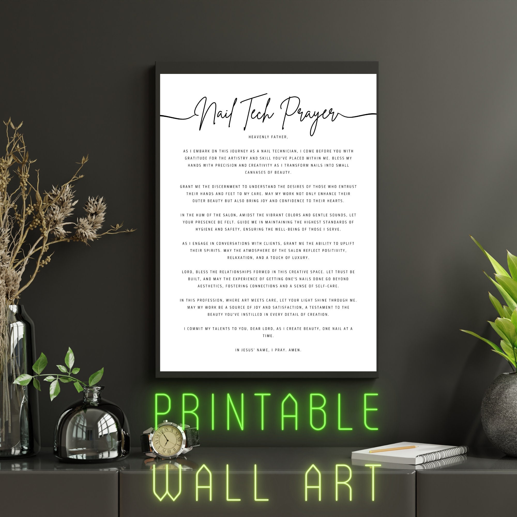 Nail Tech Prayer Wall Art Printable Christian Nail Salon Decor Studio ...