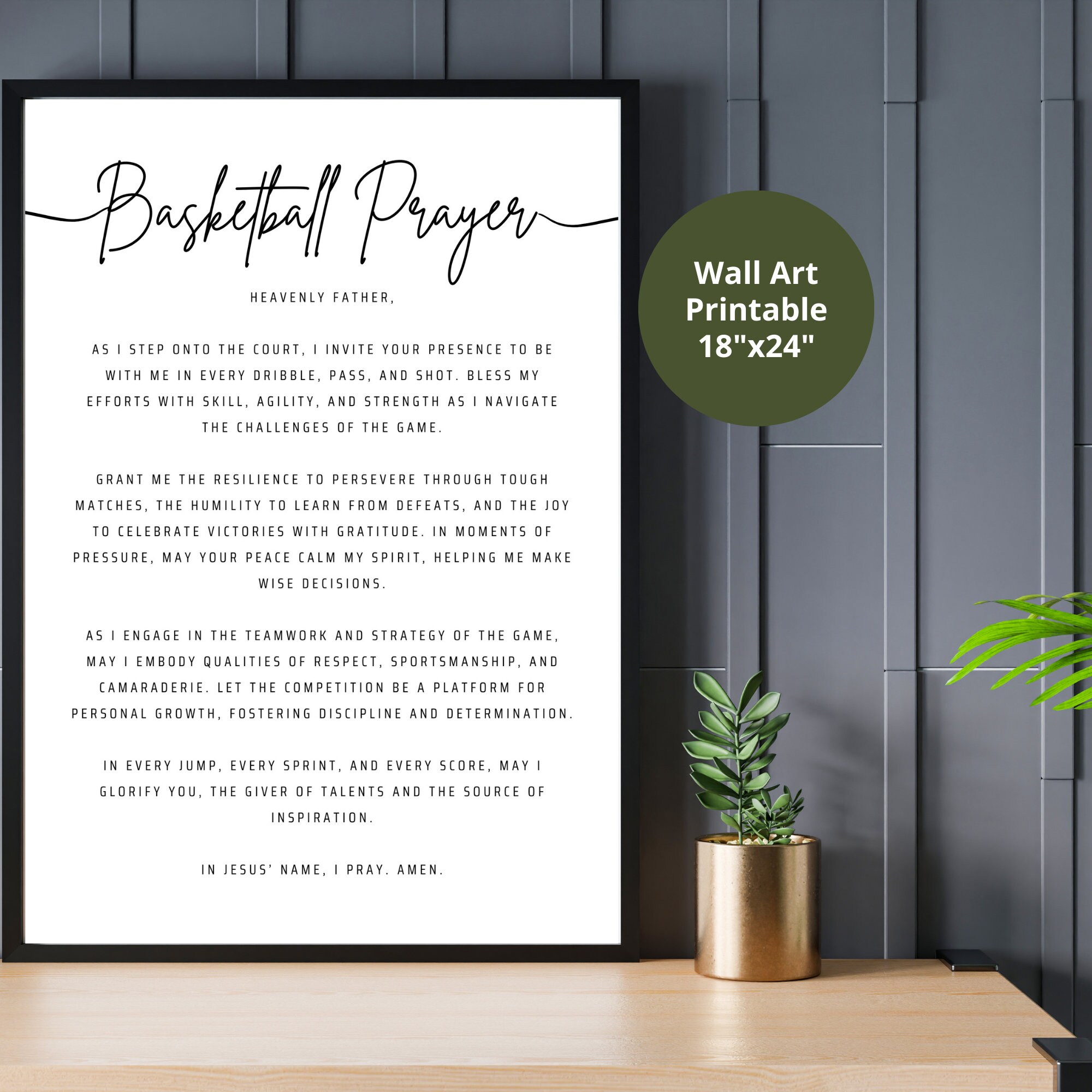 Basketball Prayer Wall Art Printable Christian Poster Home Decor Dorm ...