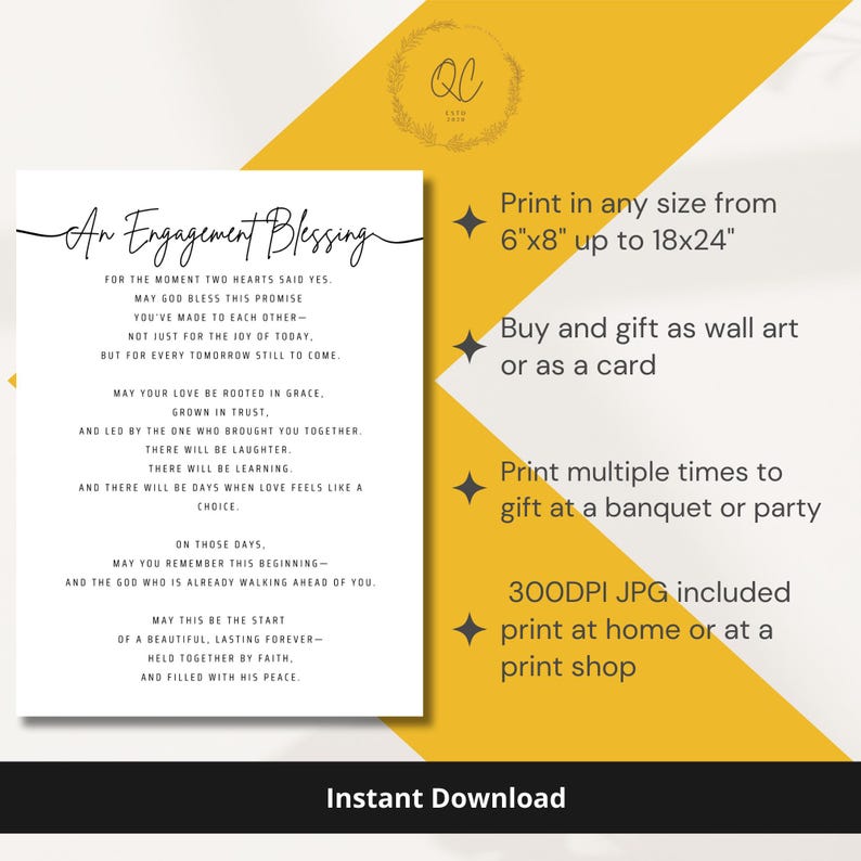 Engagement Blessing Printable Christian Wall Art Faith-based Couple ...