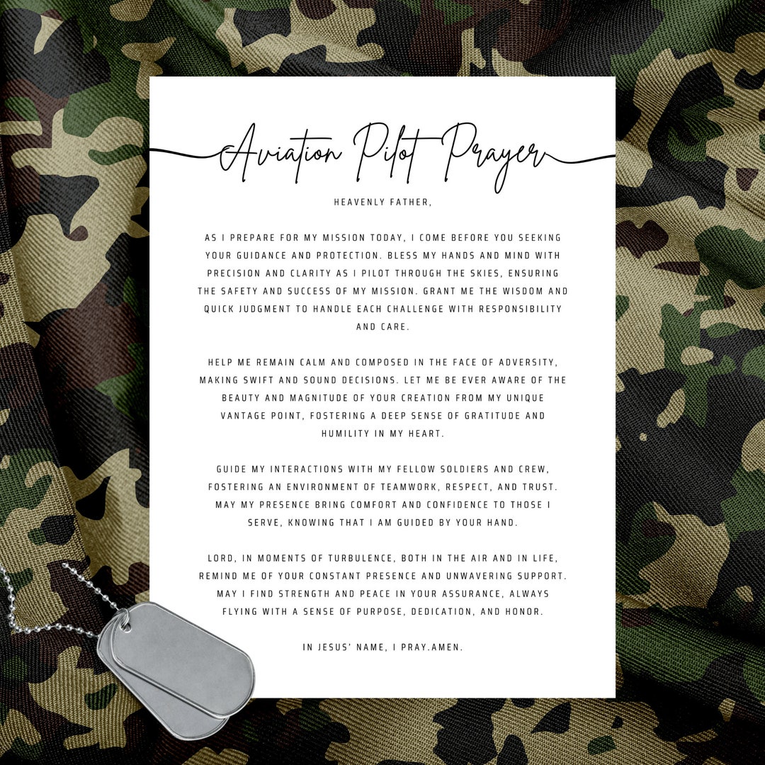 Aviation Pilot Prayer Printable Wall Art Poster Army Office Decor ...