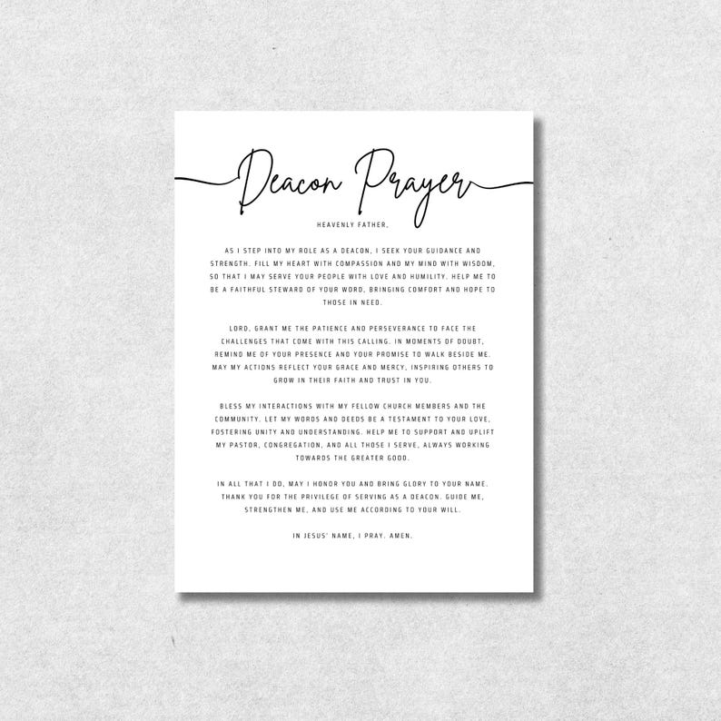 Deacon Prayer Card Printable Christian Gift Church Leader Appreciation ...