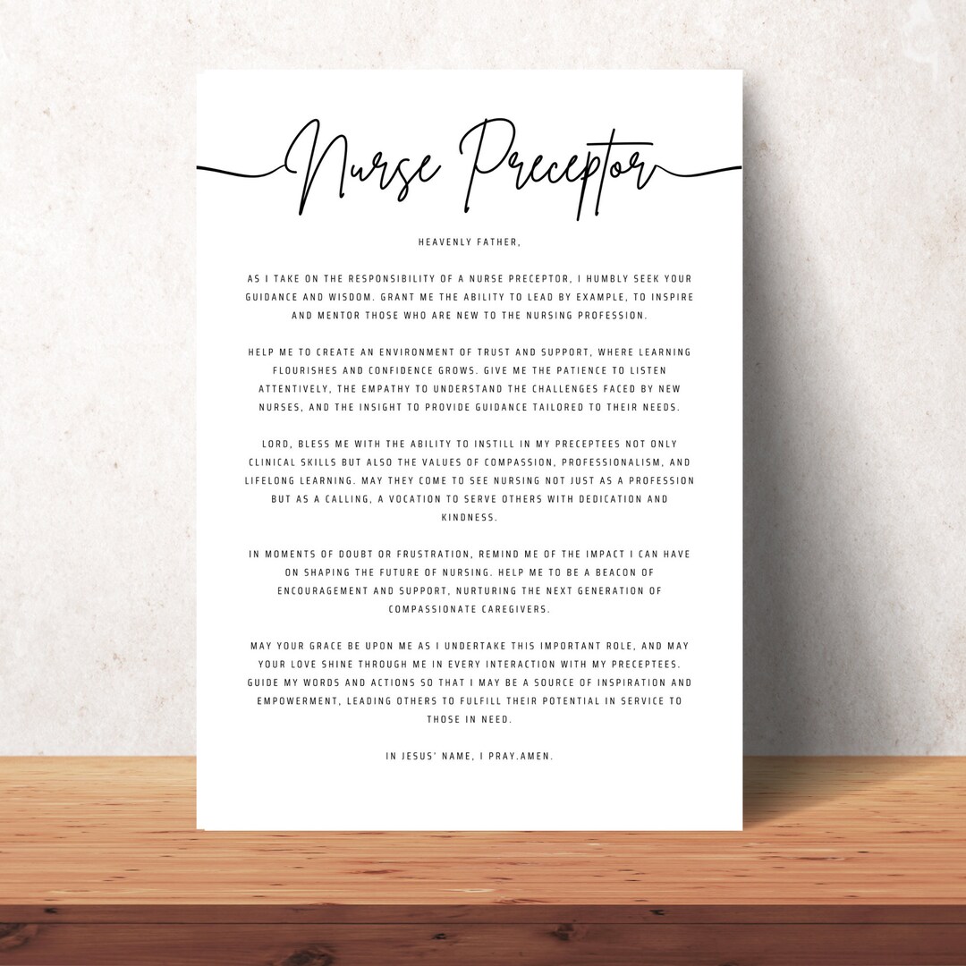 Nurse Preceptor Prayer Wall Art Printable Christian Nurse Mentor Office ...