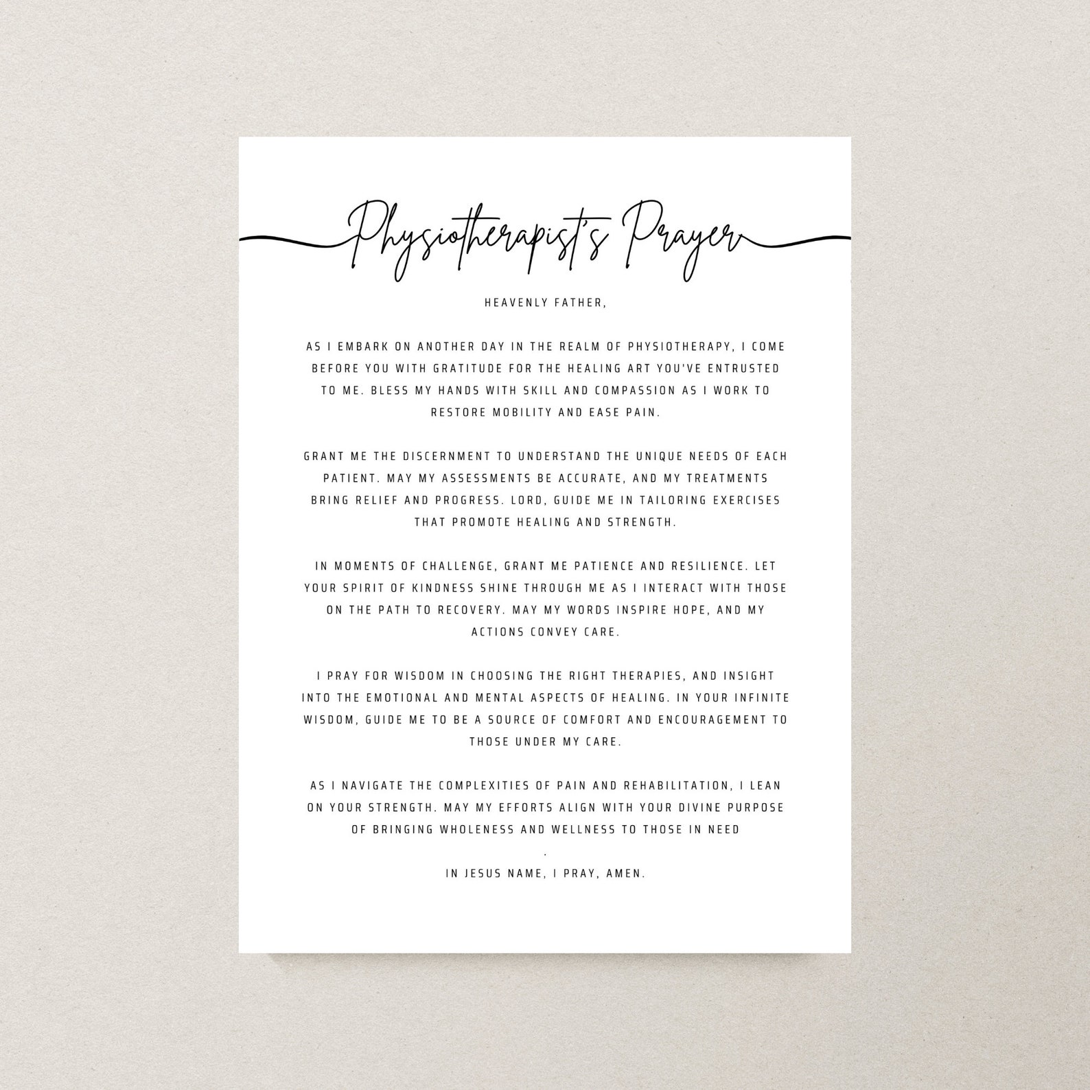 Physiotherapist Prayer Wall Art Printable Christian Physio Office Decor ...