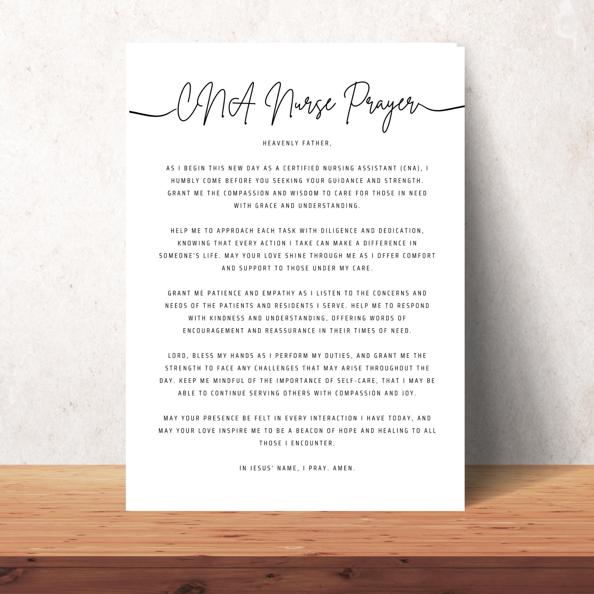 CNA Nurse Prayer Printable Wall Art Christian Certified Nurse Assistant ...