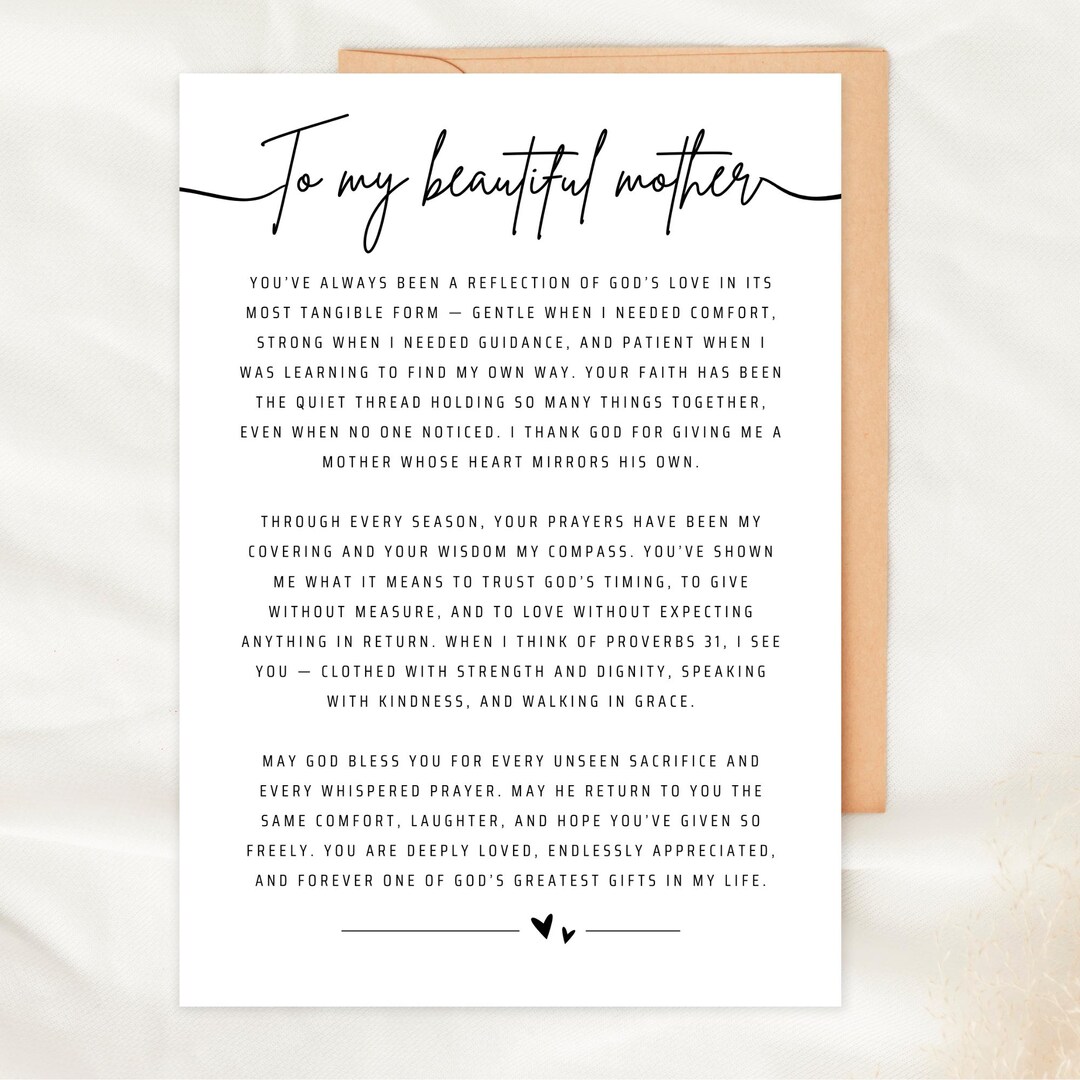 Christian Mother Card for Mom Printable Faith Card Godly Mothers ...