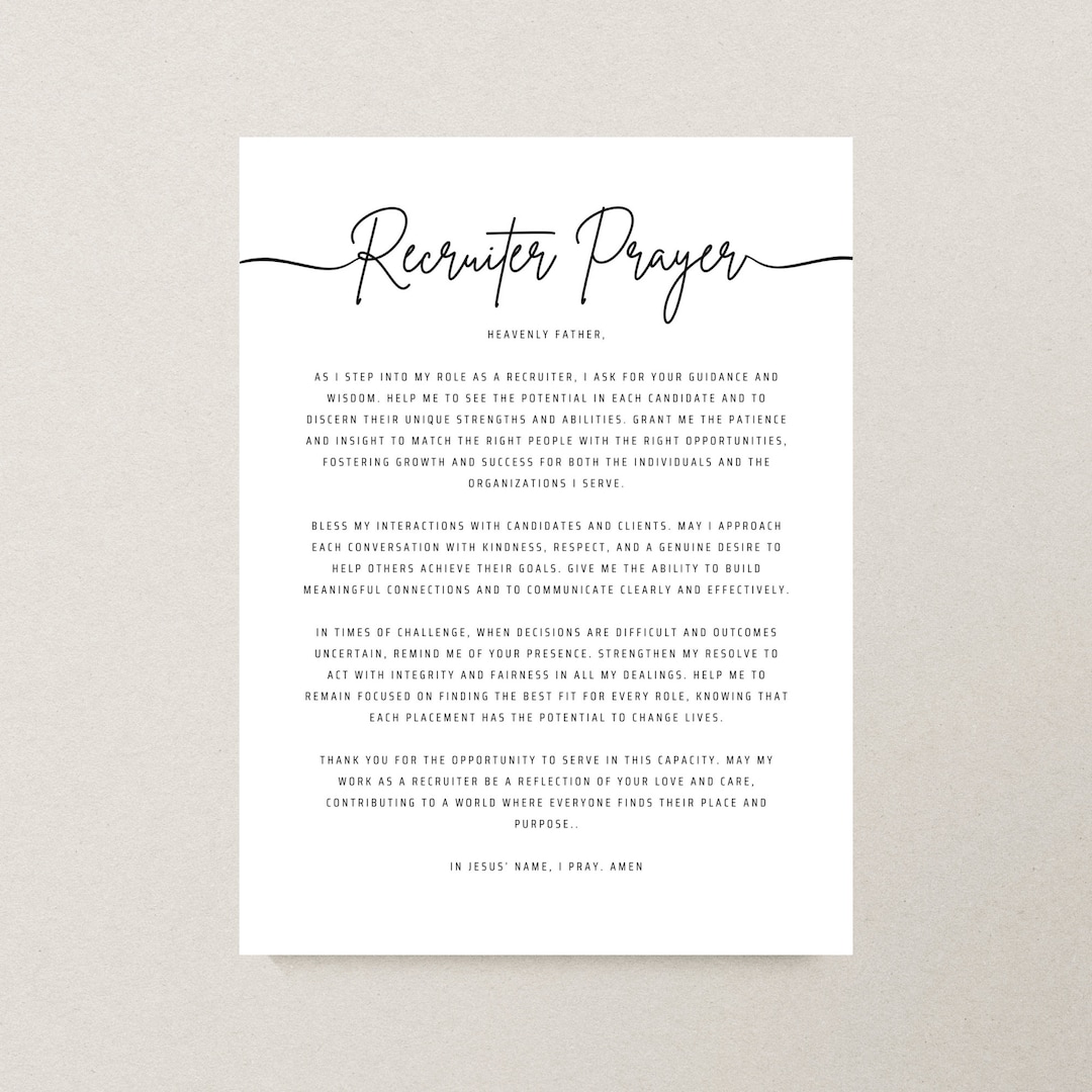Recruiter Prayer Wall Art Printable Christian Human Recruitment Office ...