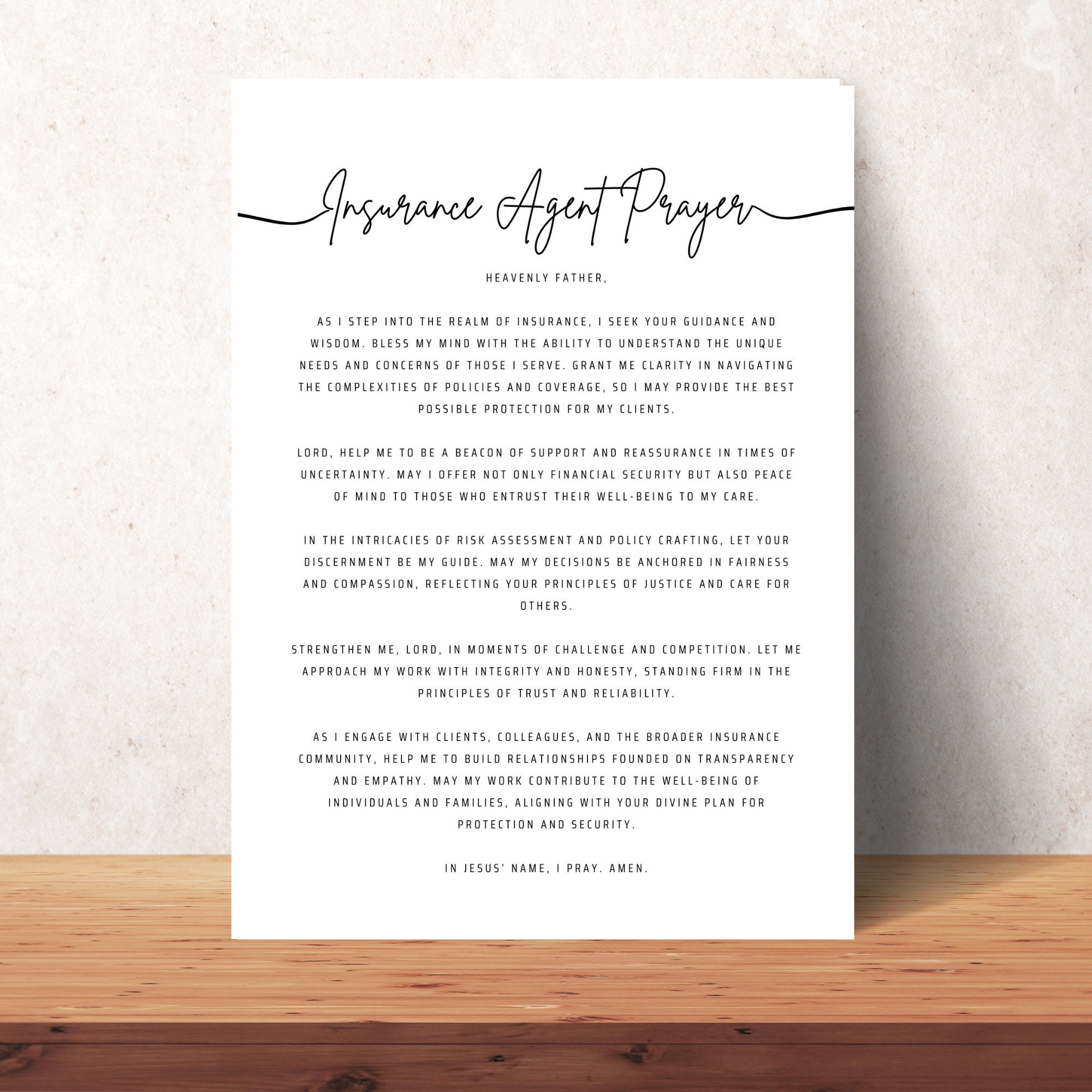 Insurance Agent's Prayer Wall Art Printable Christian Insurance Agents ...