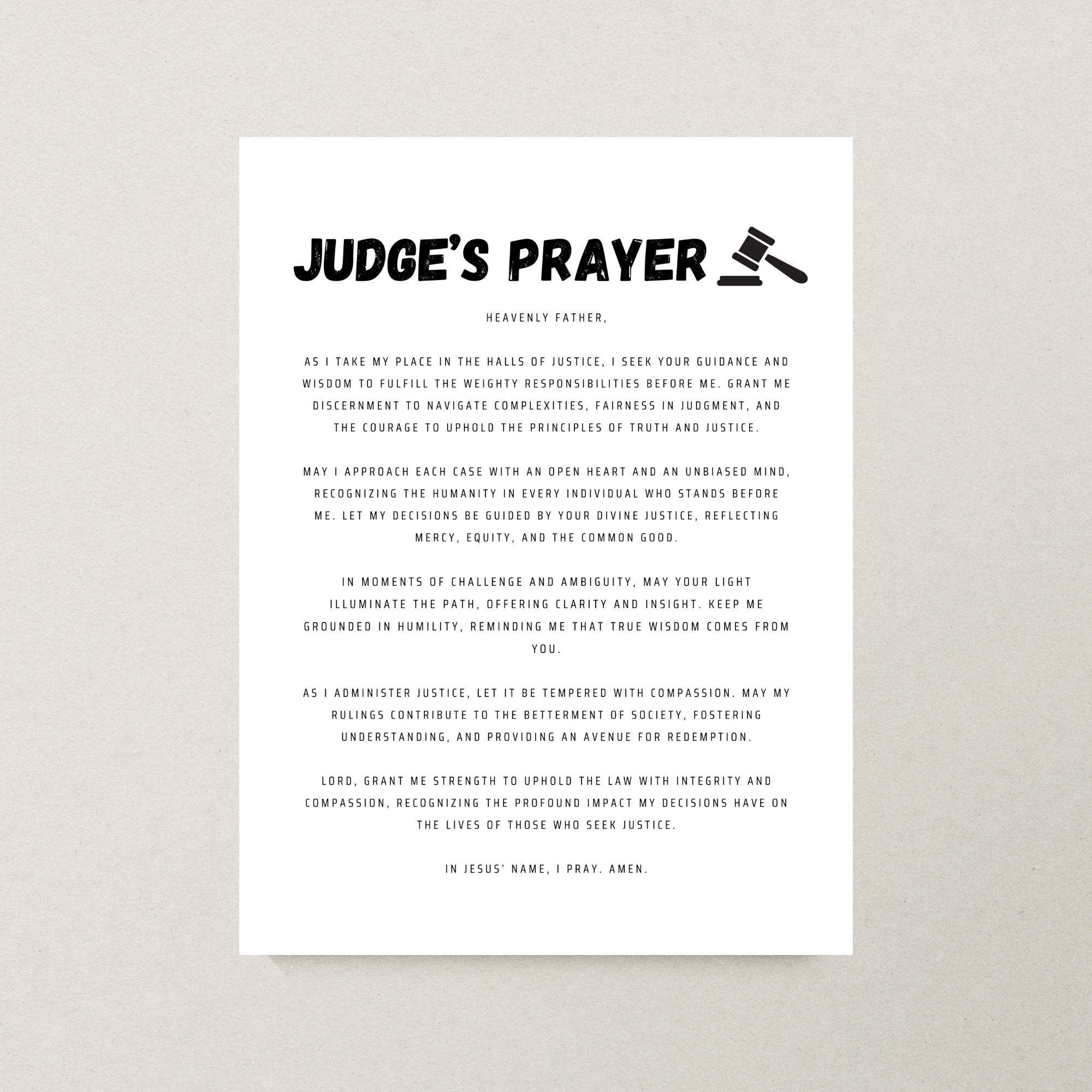 Judge Prayer Wall Art Printable Christian Judge's Office Decor Court ...