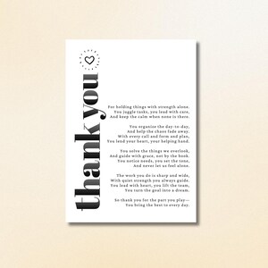 Office Manager Thank You Card Printable Poem Gift for Office Managers ...