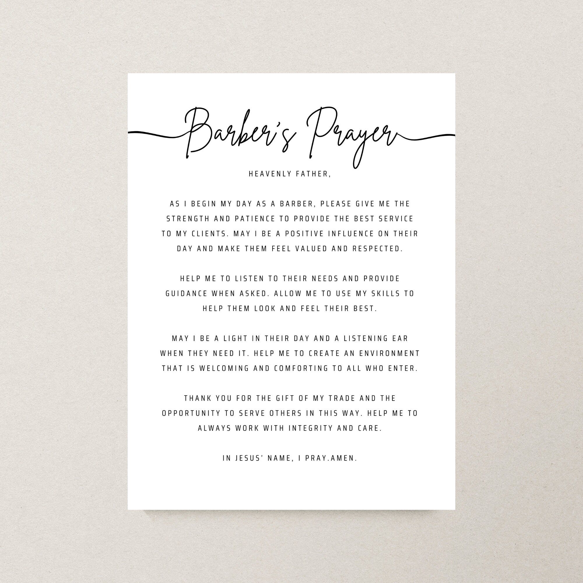 Barber Prayer Wall Art Printable - Christian Home or Office Decor ...