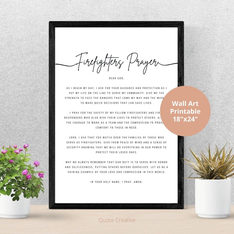 Firefighter’s Prayer Wall Art Printable Christian Decor Firefighter ...