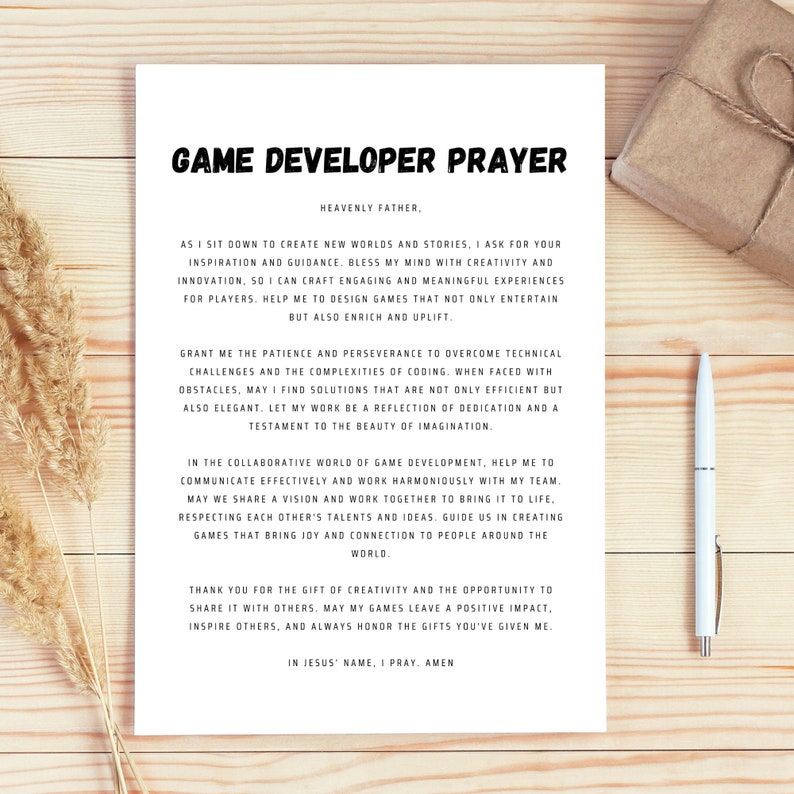 Game Developer Prayer Poster Printable Game Developer Gift Christian ...