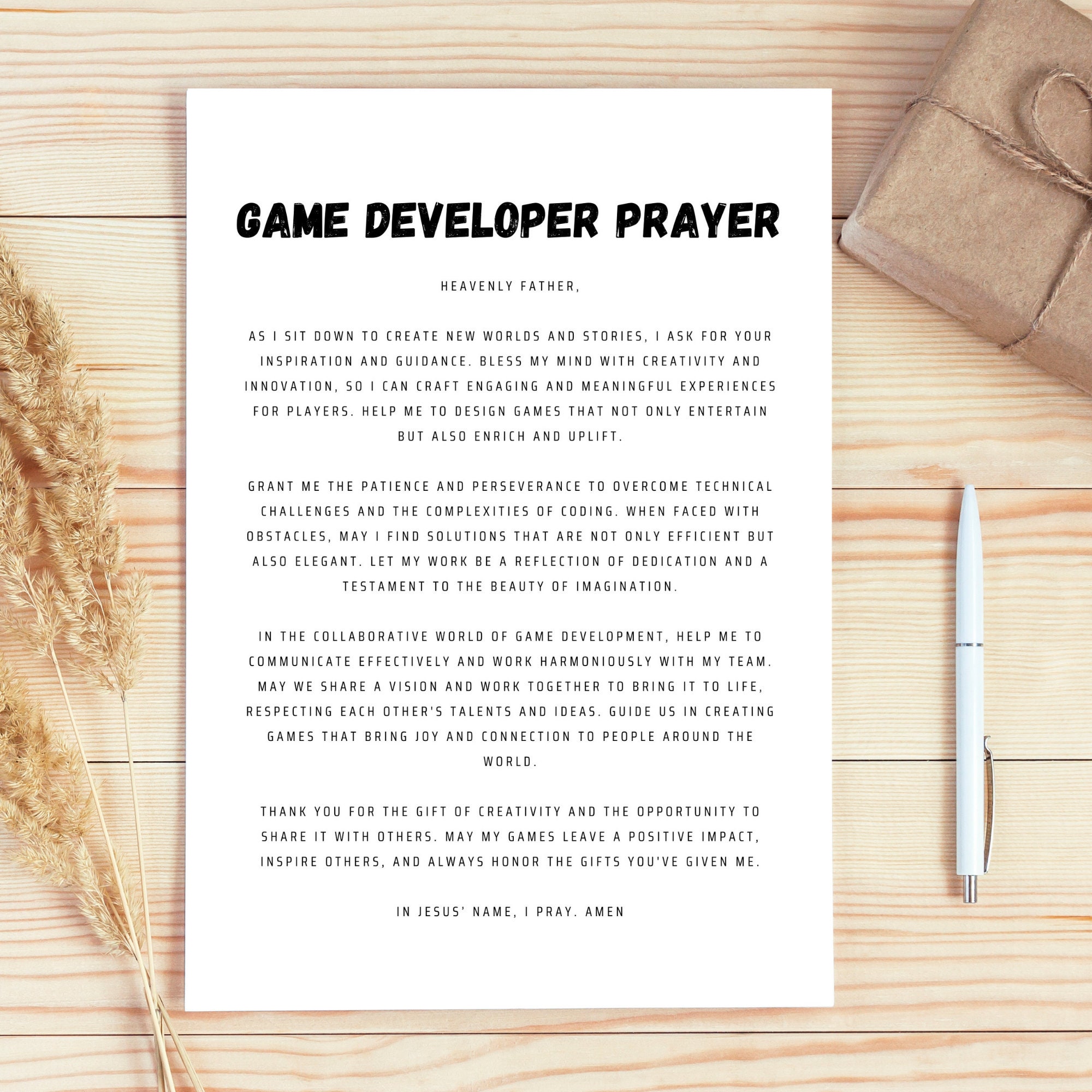 Game Developer Prayer Poster Printable Game Developer Gift Christian ...