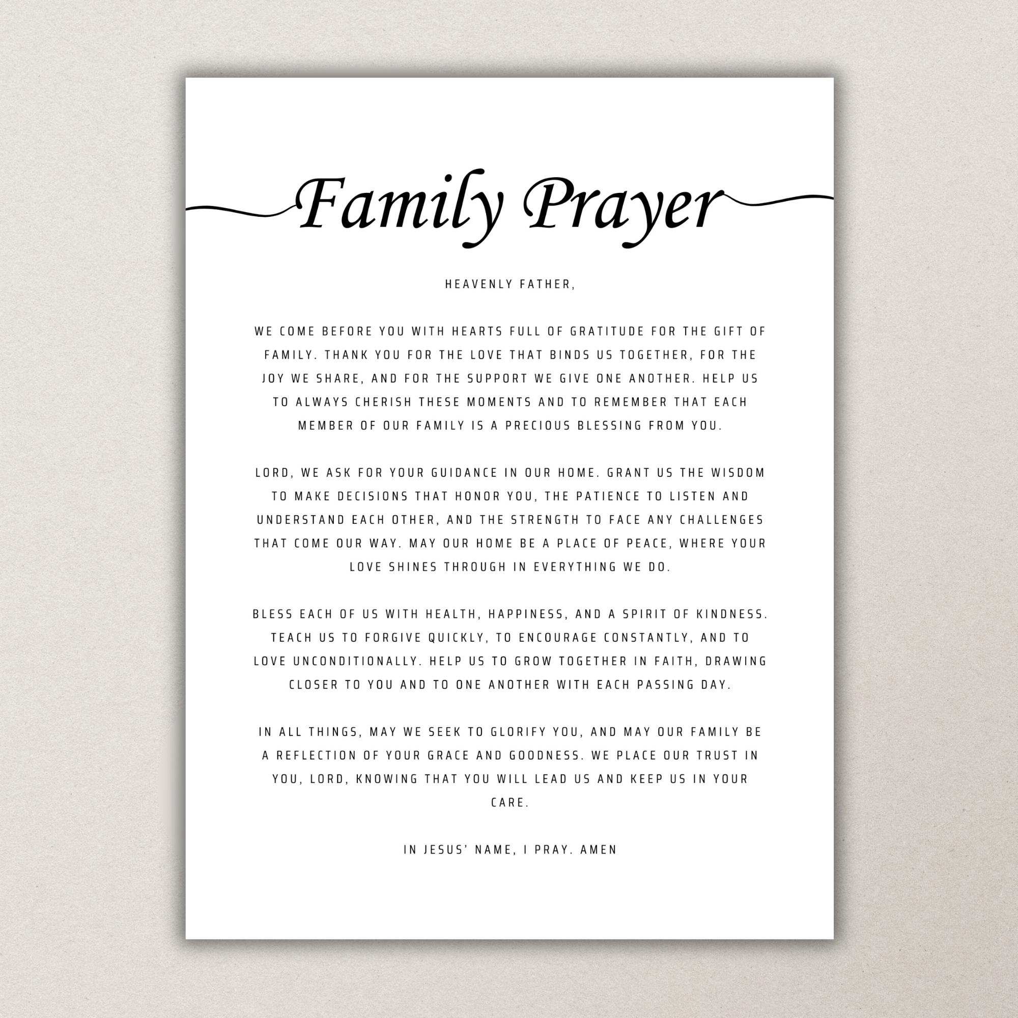 Family Prayer Wall Art Printable Christian Family Room Decor School ...