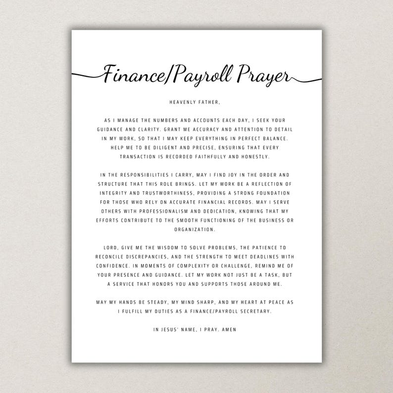 Finance/payroll Prayer Printable Wall Art Christian Poster Finance ...