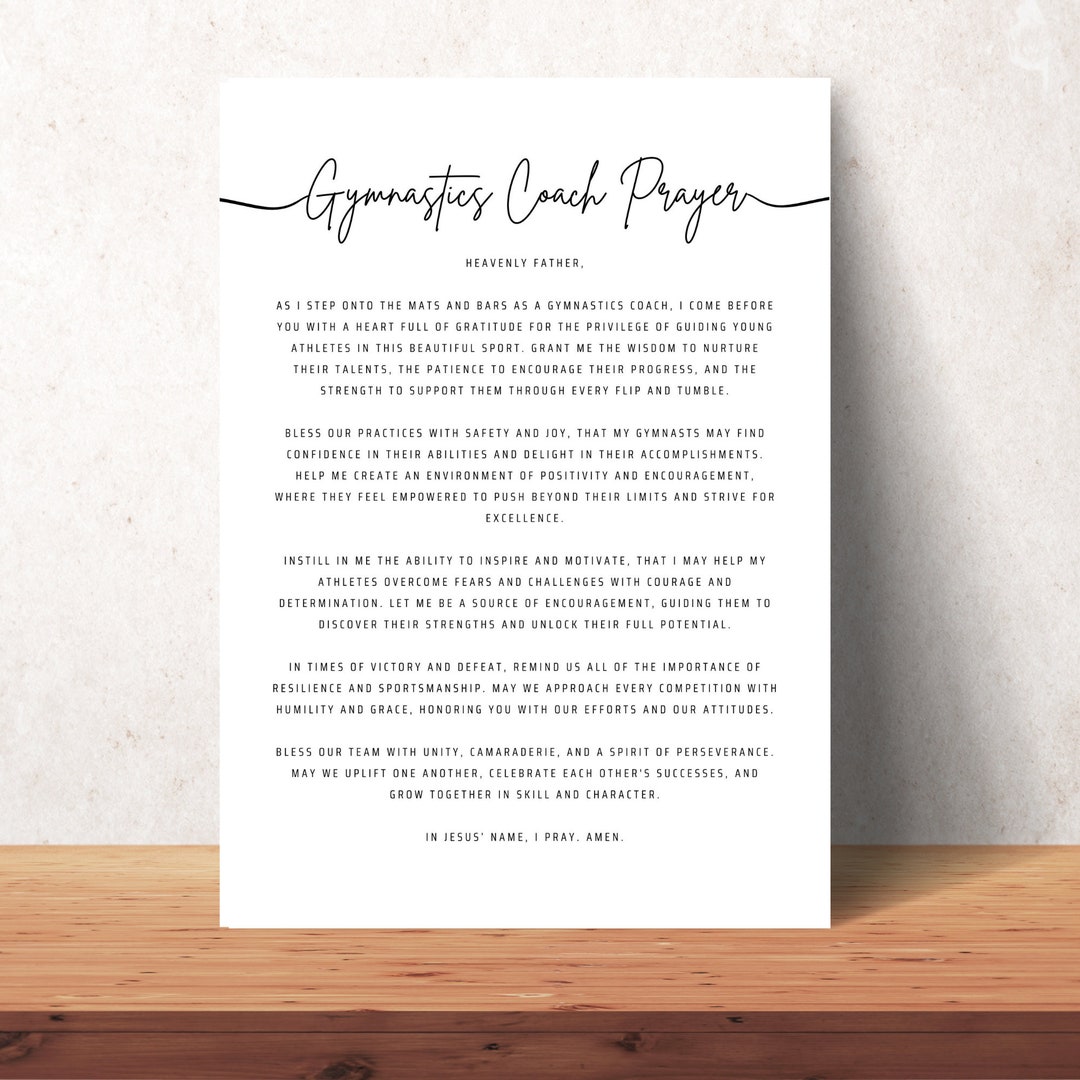 Gymnastics Coach Prayer Printable Wall Art Coaching Office Decor ...