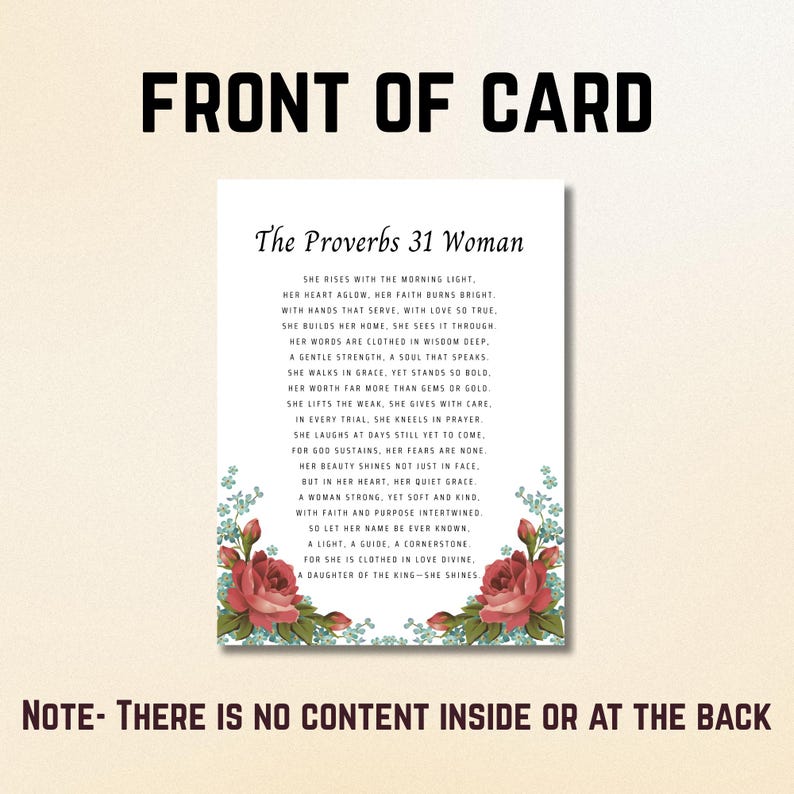 Proverbs 31 Woman Christian Printable Card Scripture Poem for Her ...