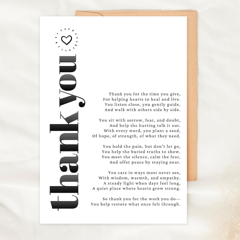 Counselor Thank You Card Printable Poem Gift for Counselor Appreciation ...