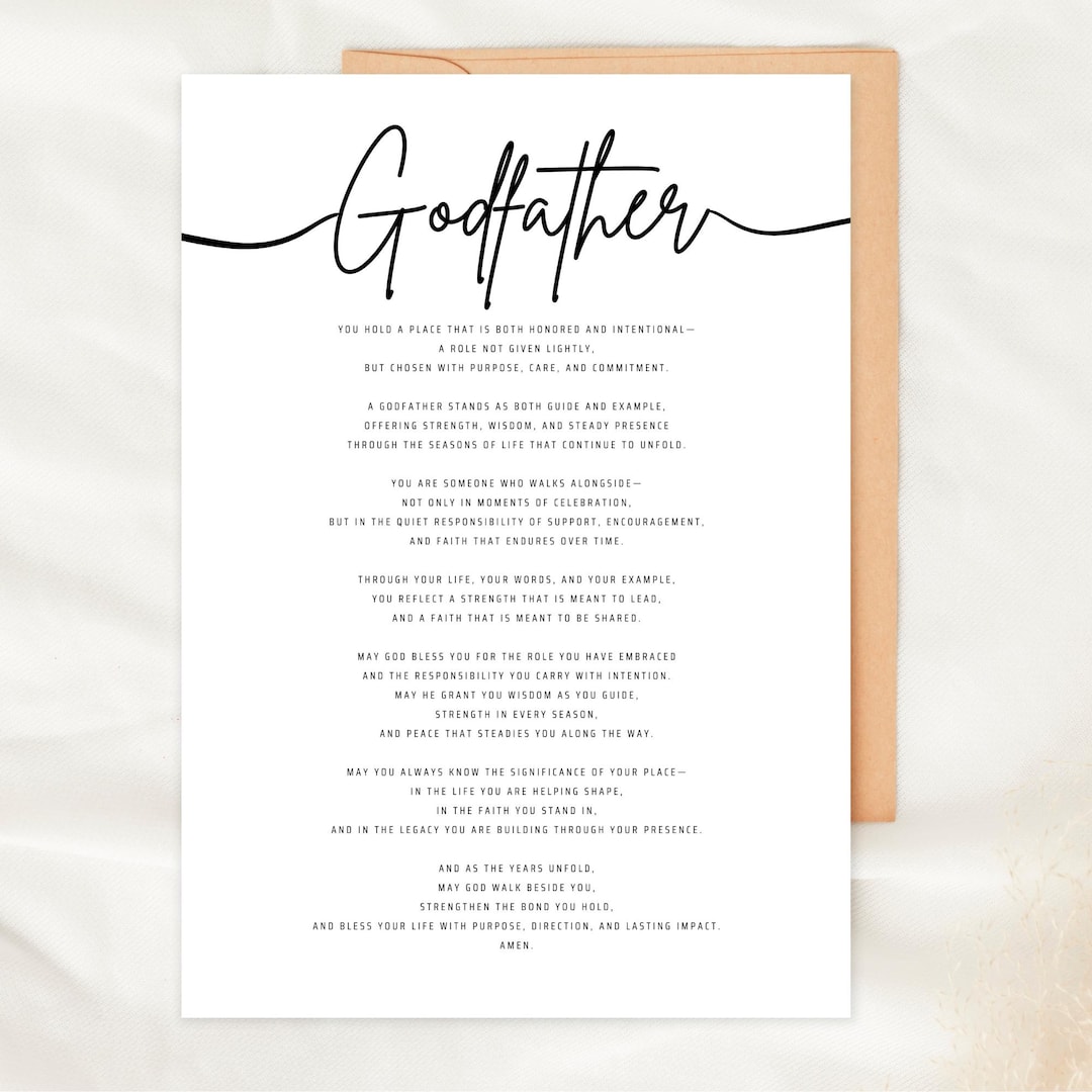 Godfather Blessing Card Printable, Christian Godfather Gift, Prayer for ...