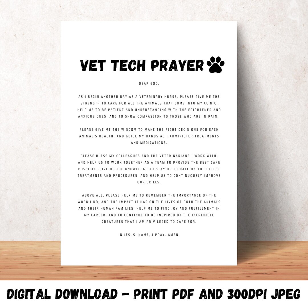 Vet Tech Prayer Wall Art Printable Christian Vet Tech Office Decor ...