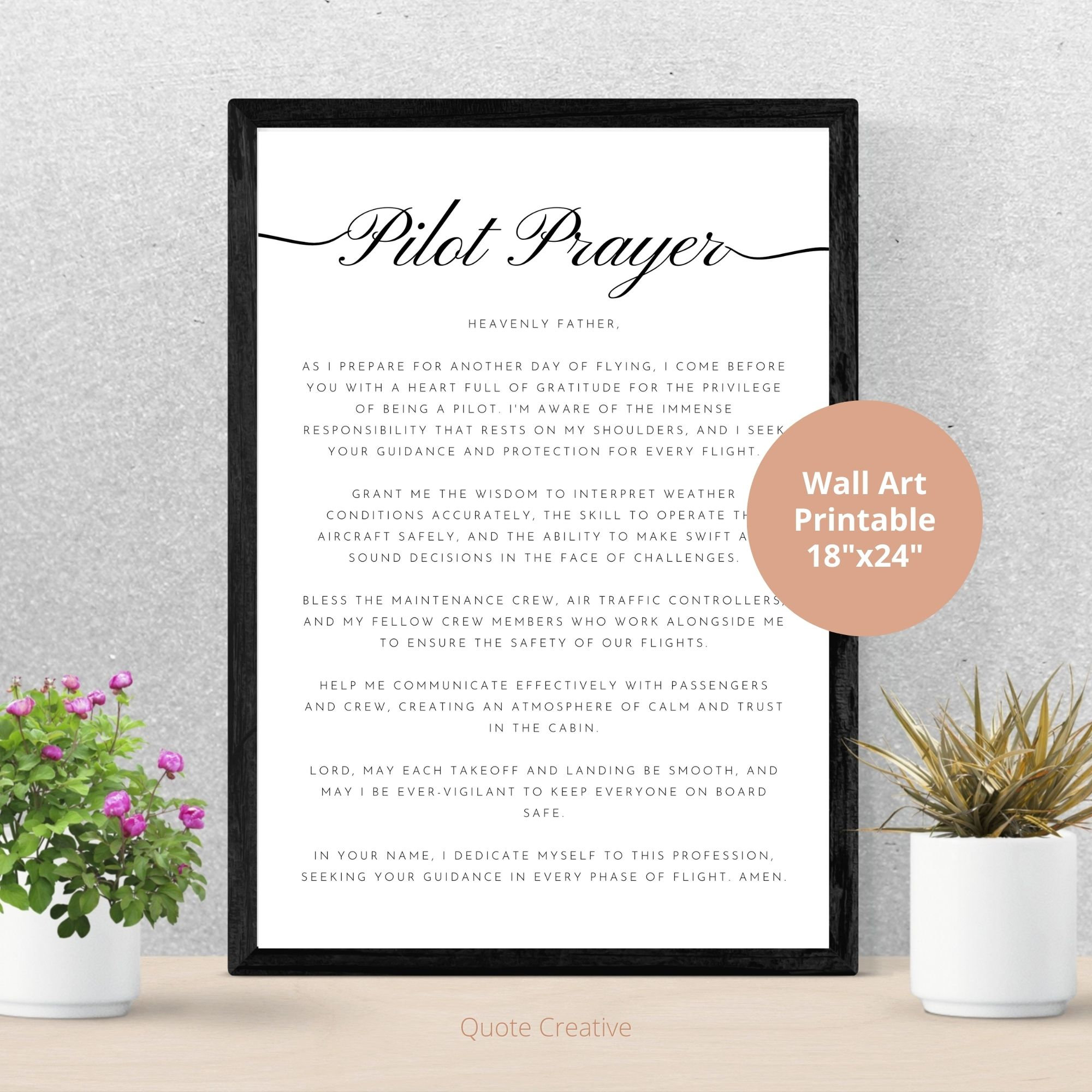 Pilot Prayer Printable Wall Art Christian Aviation Decor Flight Office ...