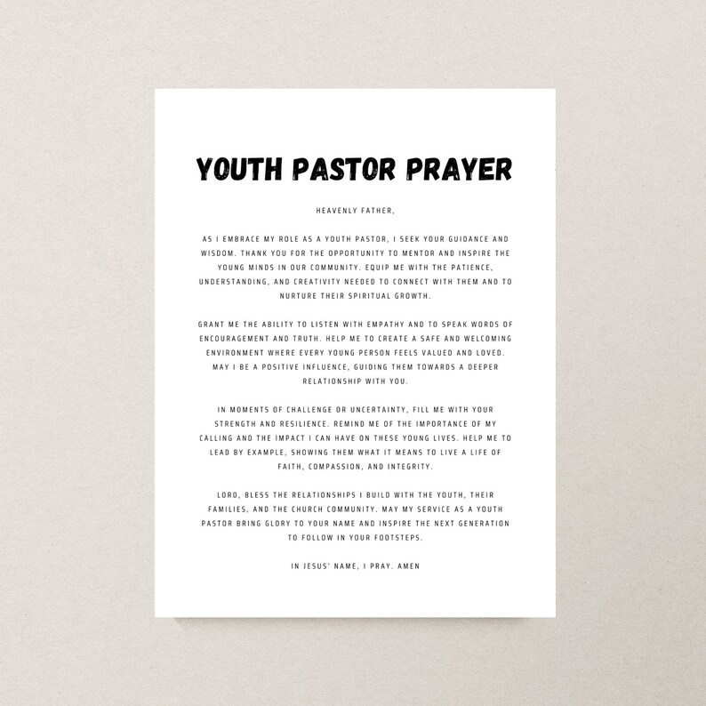 Youth Pastor's Prayer Wall Art Printable Christian Church Office Decor ...