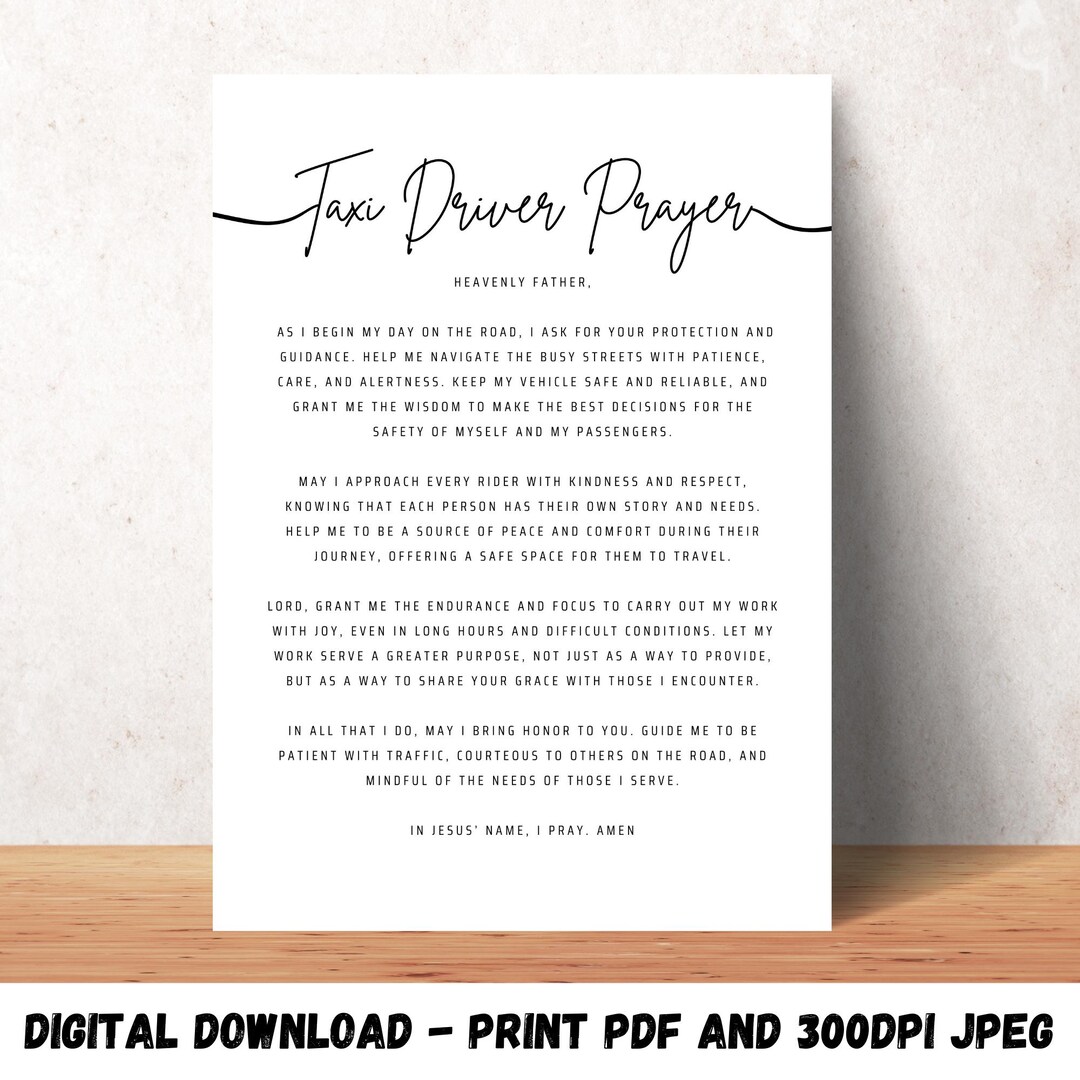 Taxi Driver Prayer Wall Art Printable Christian Poster Taxi Driver ...