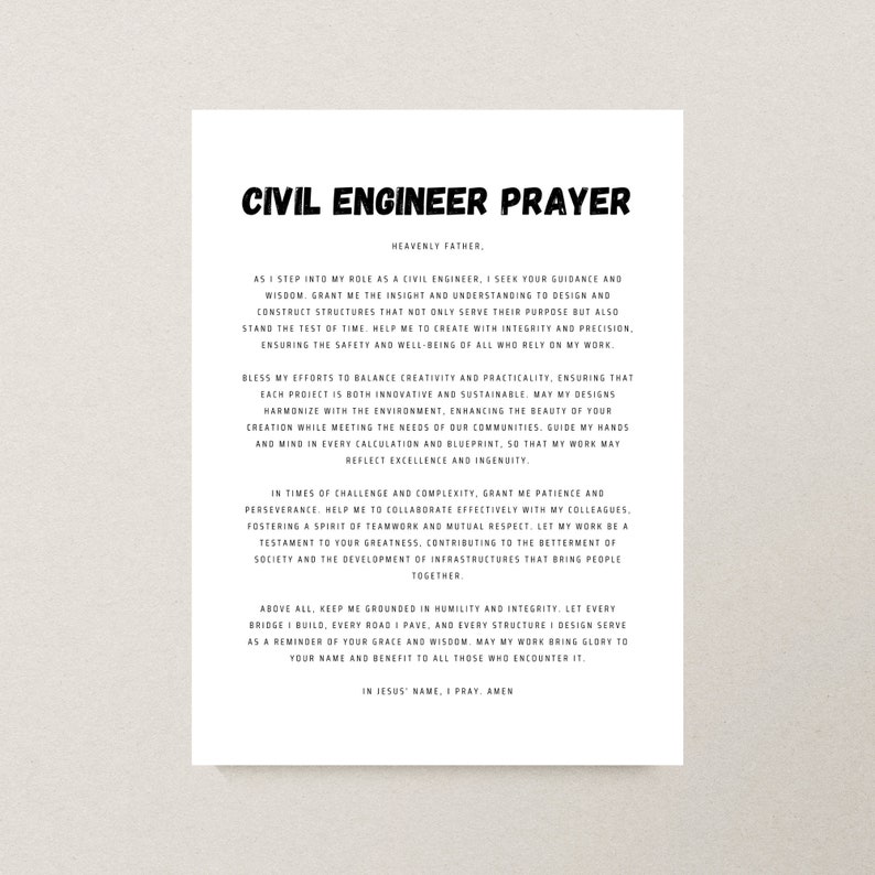 Civil Engineer Prayer Printable Wall Art Christian Engineer Poster ...
