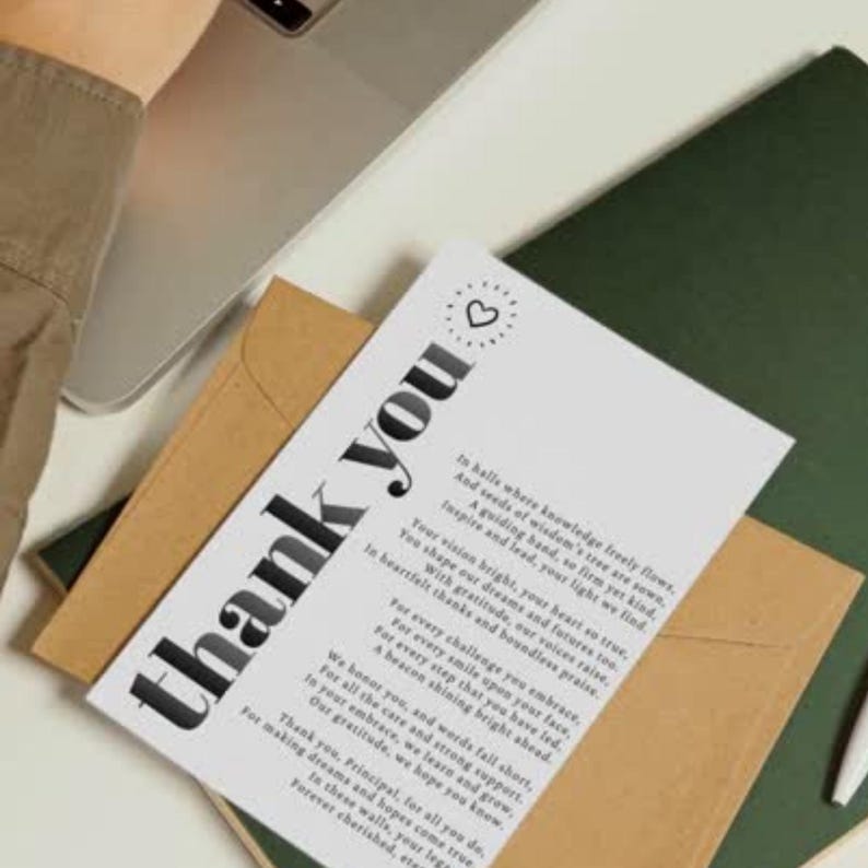 Principal Thank You Poem Printable Greeting Card Digital Download 5x7 ...