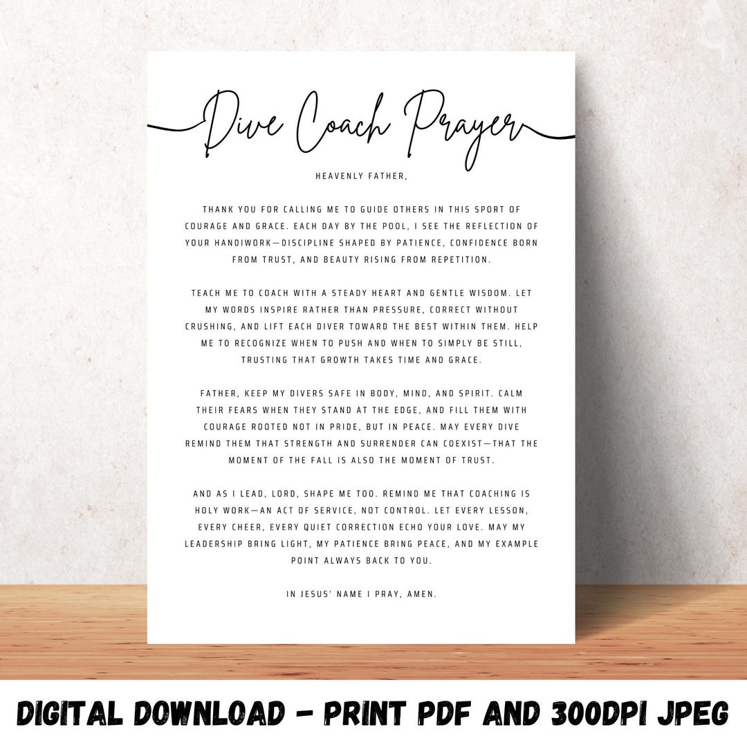 Dive Coach Prayer Wall Art Christian Sports Print Faith Gift for ...