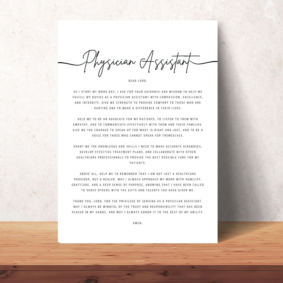 Prayer for Physician Assistants Wall Art Printable Prayer Decor ...